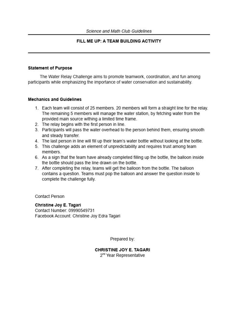 Water Relay Team Building Guide | PDF | Wellness