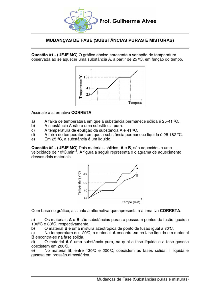 Mudança de Fase - Substância Pura e Mistura | PDF | Água | Calor