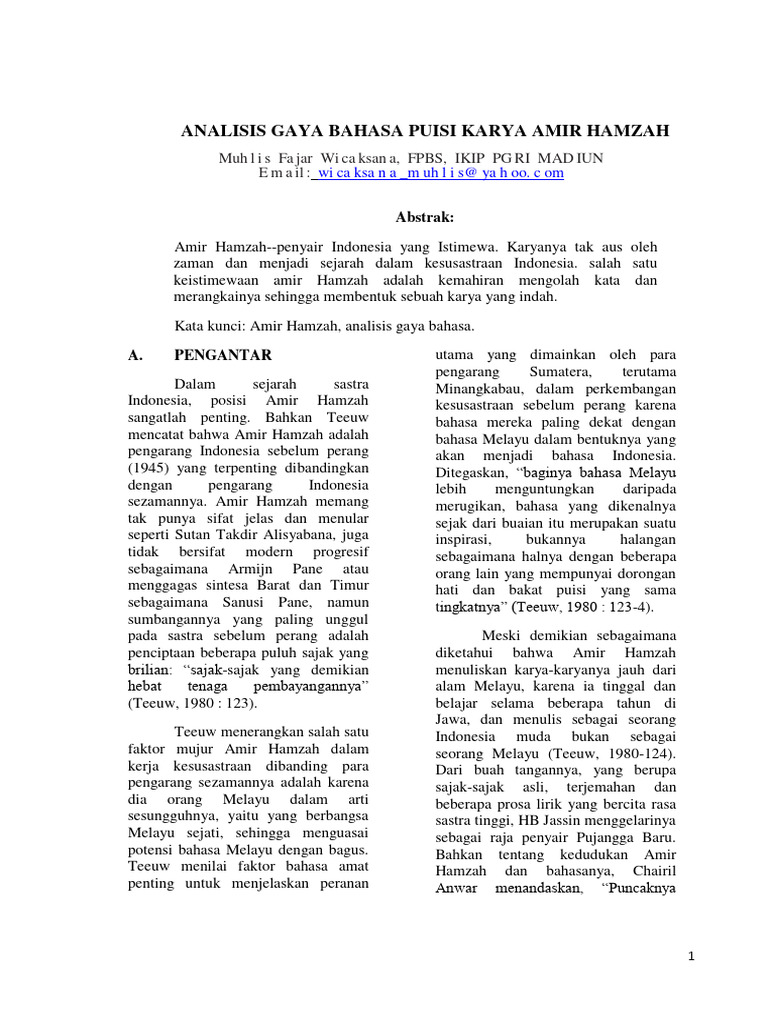Analisis Gaya Bahasa Puisi Karya Amir Hamzah | PDF | Puisi | Klasik