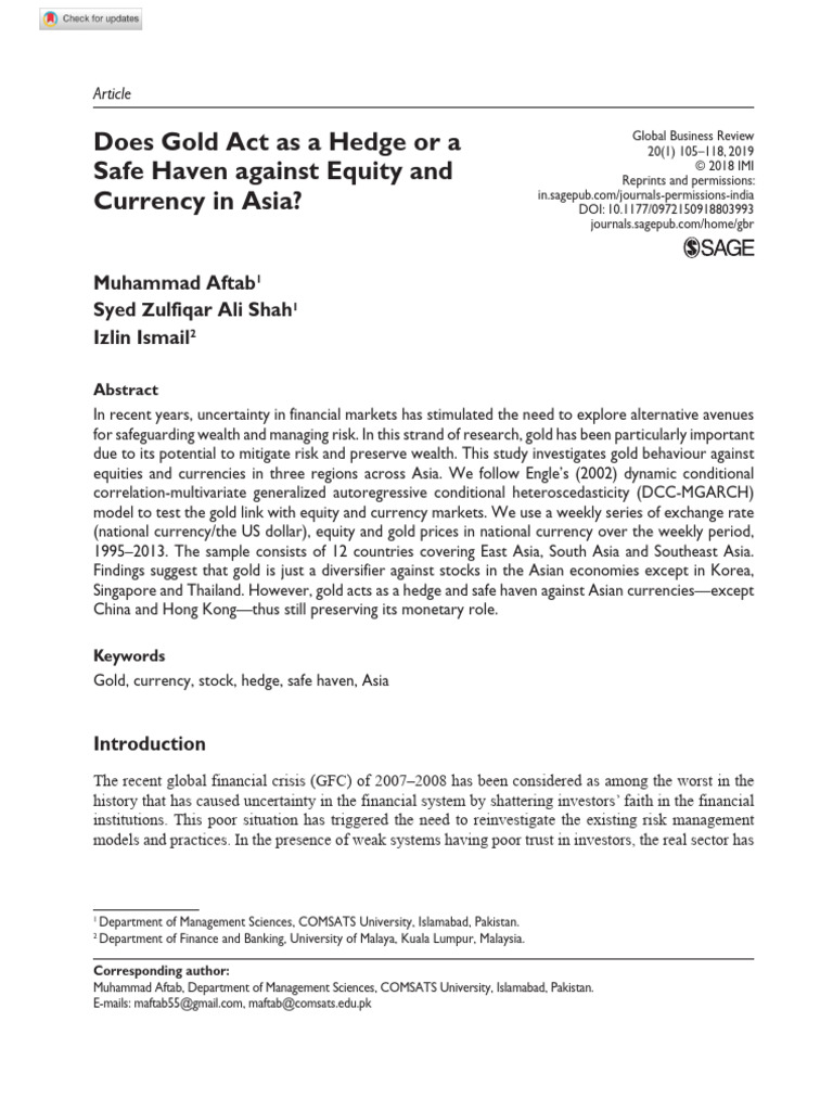 Aftab Et Al 2018 Does Gold Act As A Hedge or A Safe Haven Against ...