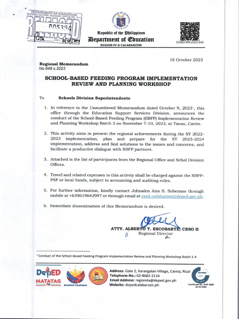 SBFP Memo Sample | PDF