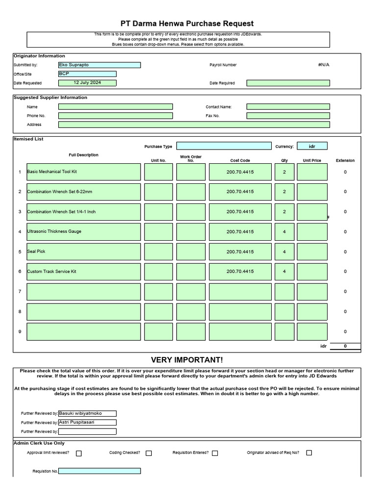 PR Manual Form (Version 1) | PDF