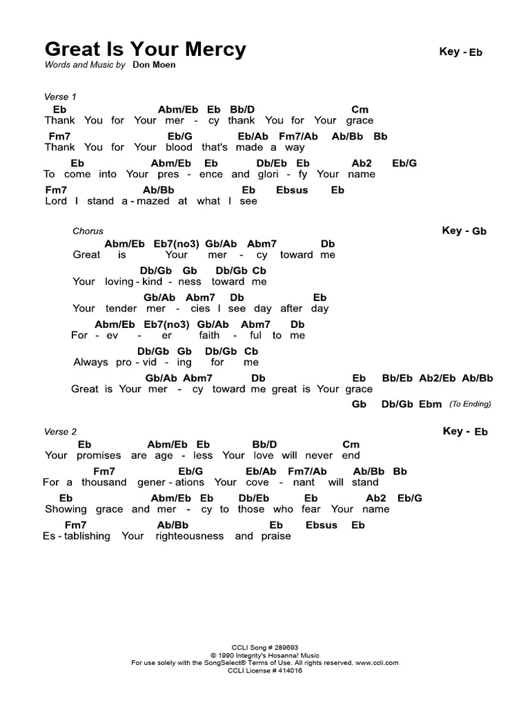 Great Is Your Mercy - Key of Eb Chords | PDF