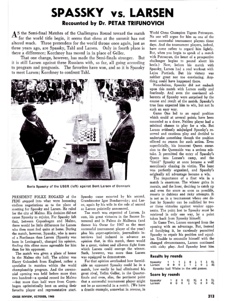 Chess Spassky-Larsen 1968 Part 1 | PDF