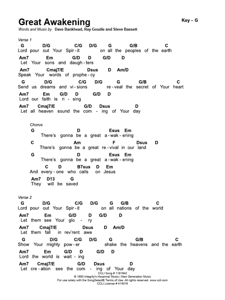 Great Awakening - Key of G Chords | PDF
