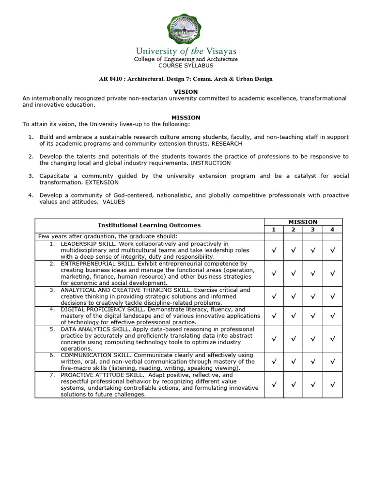 Final Syllabus Template Architectural Design 07 Lecture and Laboratory ...