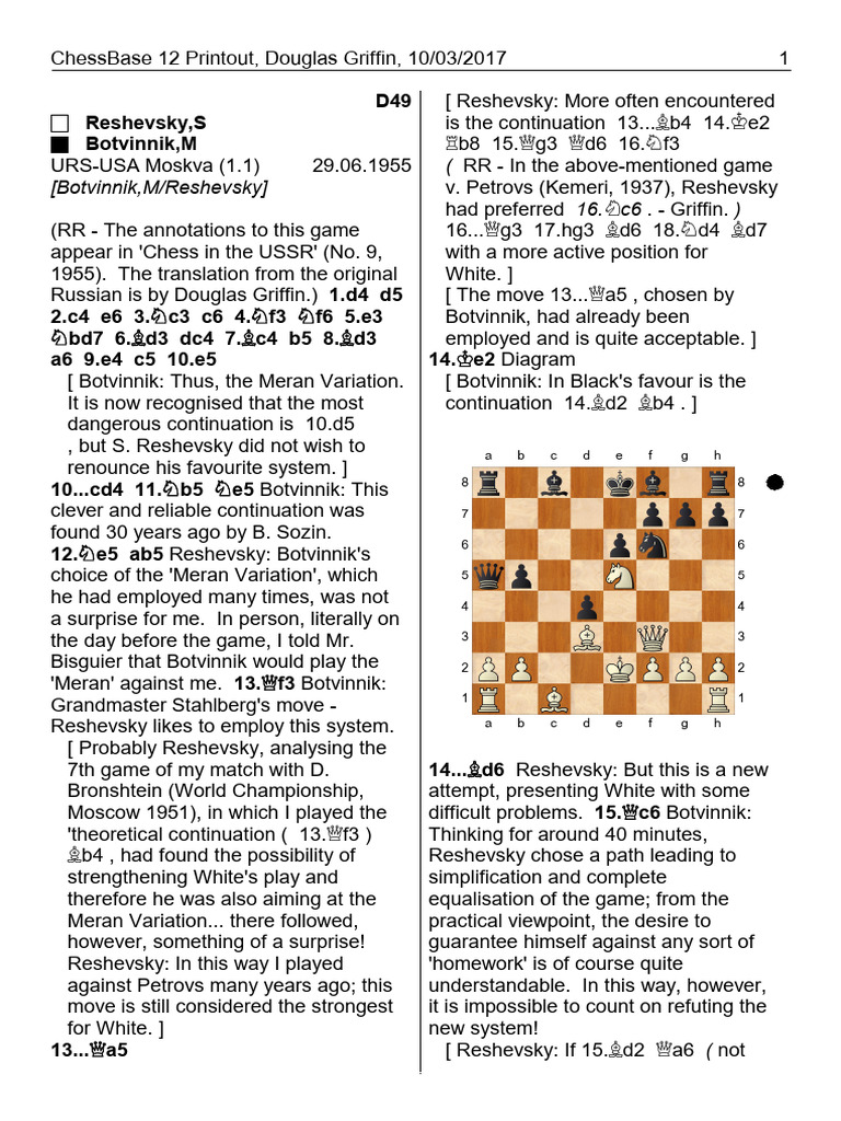 Chess Reshevsky-Botvinnik-Ussr-Usa-01-Moscow-1955 | PDF | Traditional ...