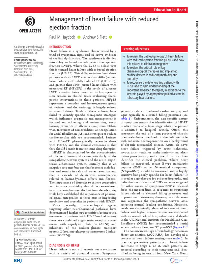Management of Heart Failure With Reduced Ejection Fraction | PDF ...