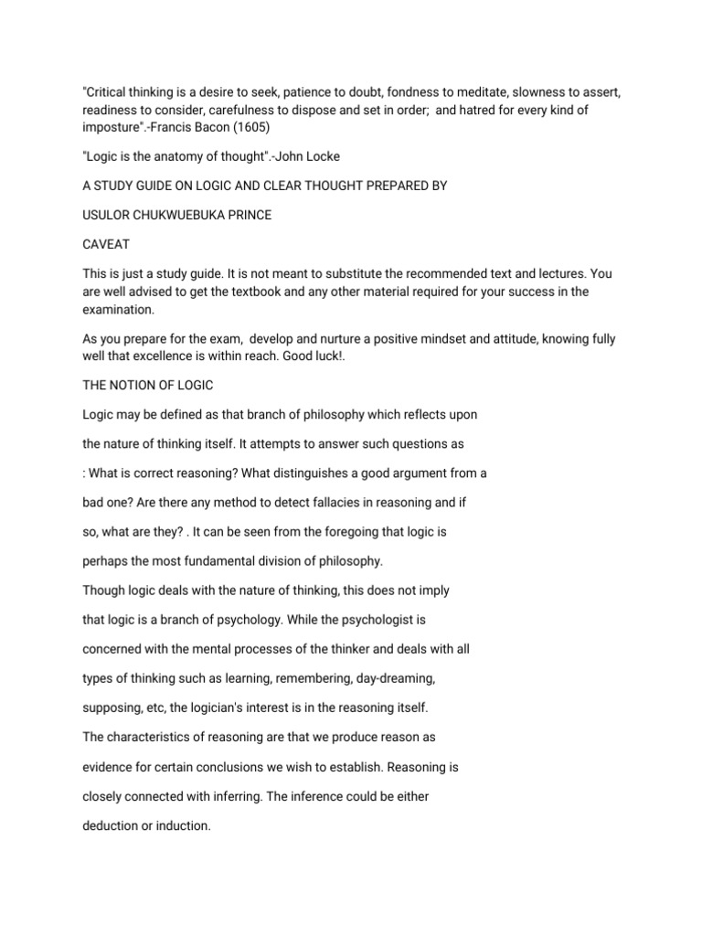 Study Guide on Logic and Reasoning | PDF