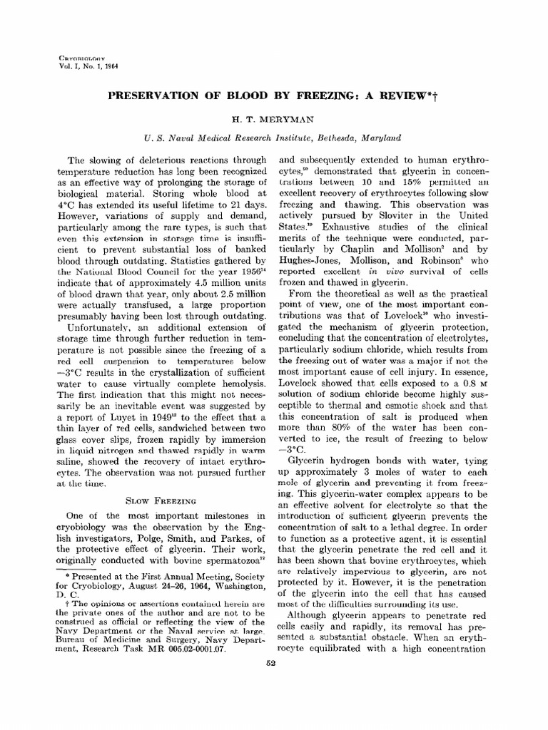 Preservation of Blood by Freezing - A Review ? | PDF | Sodium Chloride ...