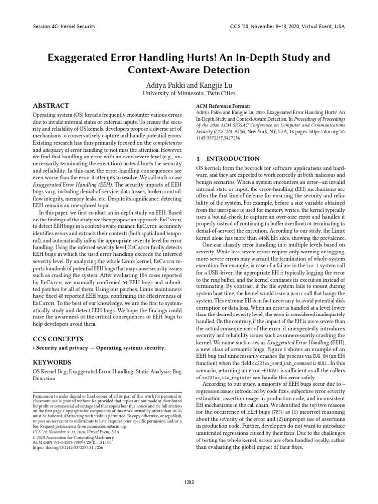 Exaggerated Error Handling Hurts! An In-Depth Study and Context-Aware Detection | PDF | Software ...