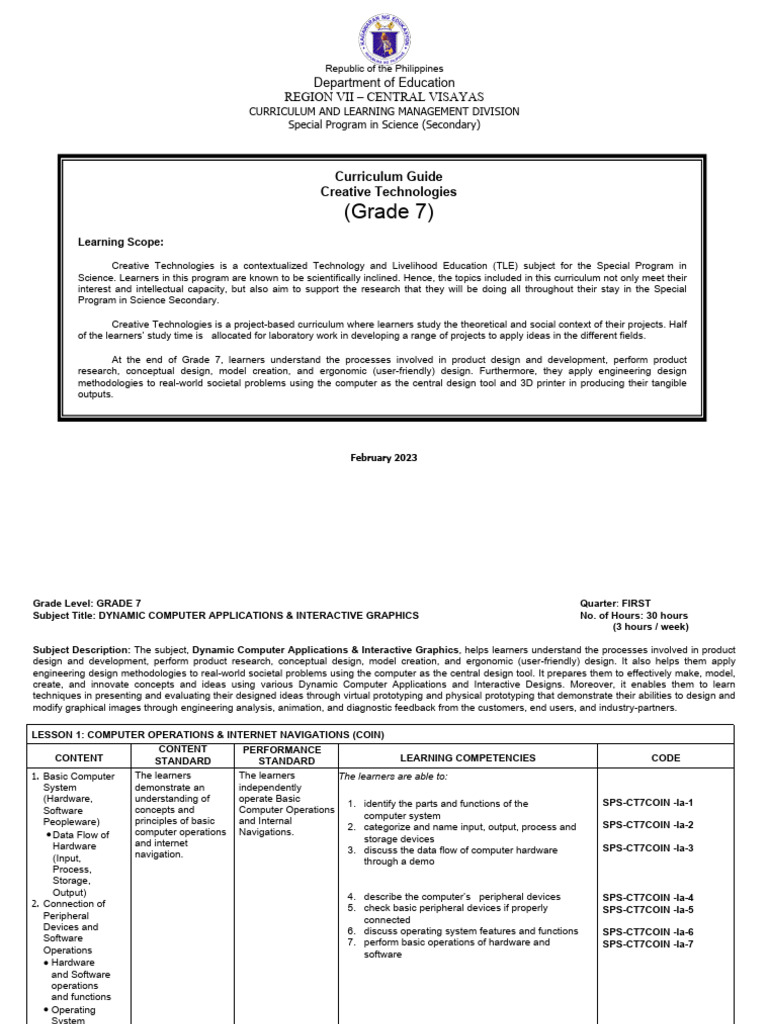 Grade 7 Creative Technology Curriculum | PDF | 3 D Computer Graphics ...