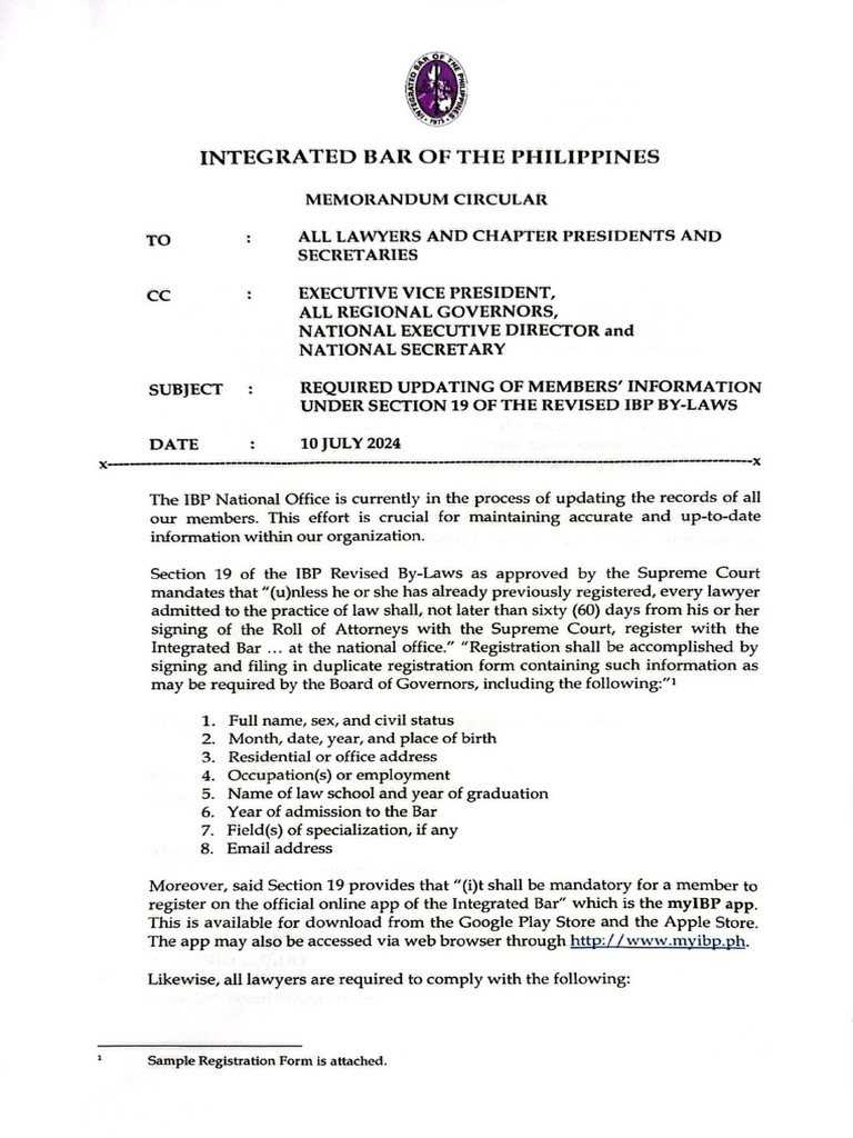 Memo Re Required Updating of Members Information Under Section 19 of ...