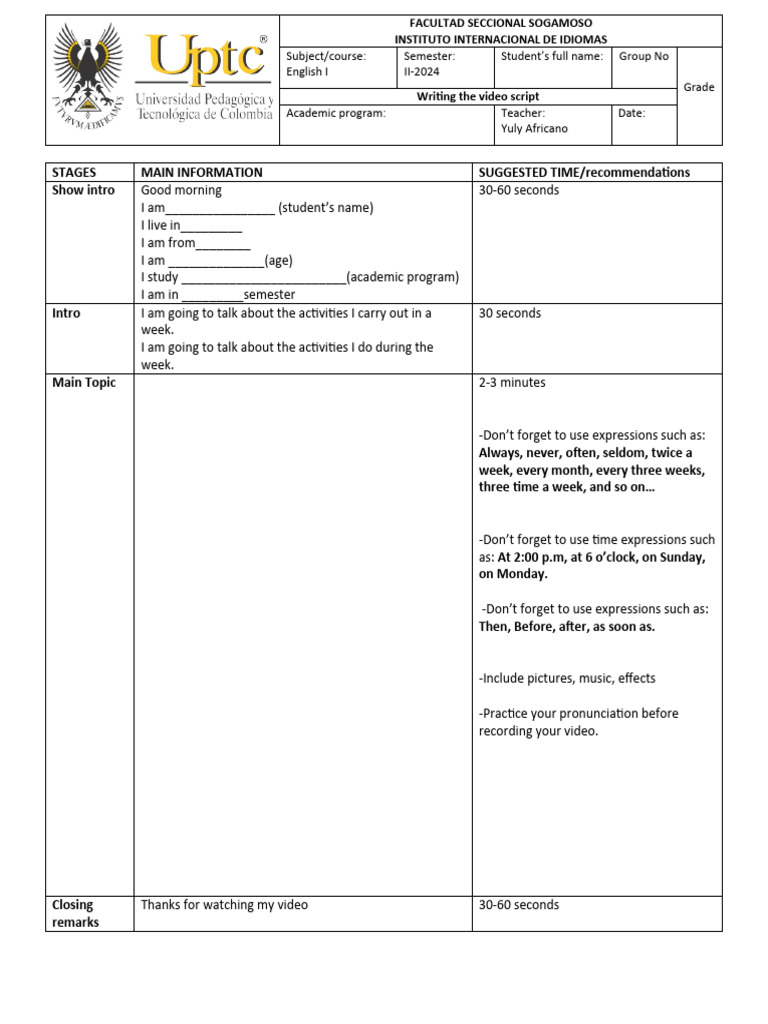 writing a video script | PDF | Educational Institutions