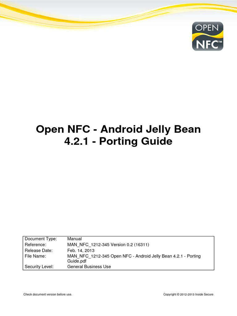 MAN - NFC - 1212-345 Open NFC - Android Jelly Bean 4.2.1 - Porting Guide | PDF | Android ...