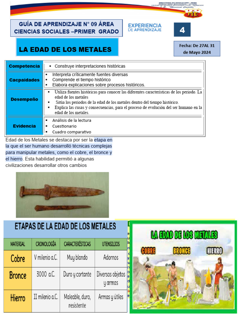 Guía 9 La Edad De Los Metales 1 5 Pdf