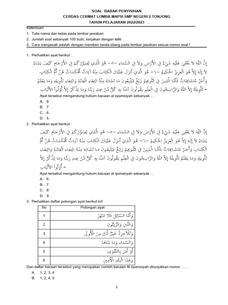 Soal Cerdas Cermat Babak Penyisihan Mapsi 2022 | PDF