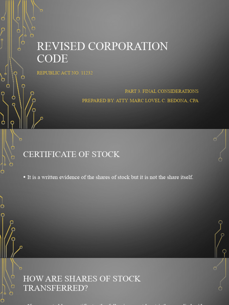 Revised Corporation Code Part 3 | PDF | Corporations | Stocks