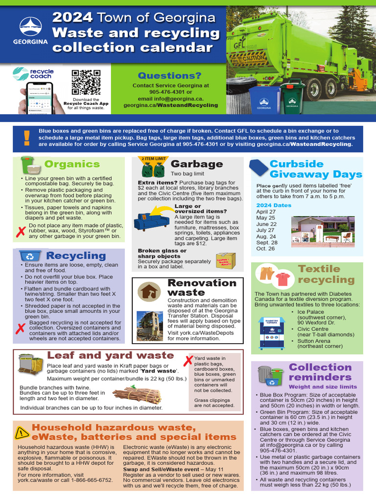 Georgina 2024 Waste Collection Calendar | PDF | Waste | Electronic Waste