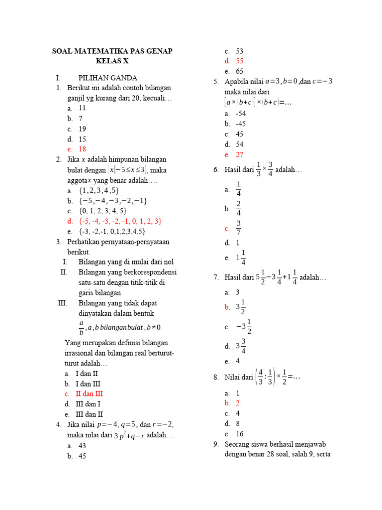 Soal MTK Pas X Genap 2023-2024 TB & PH | PDF