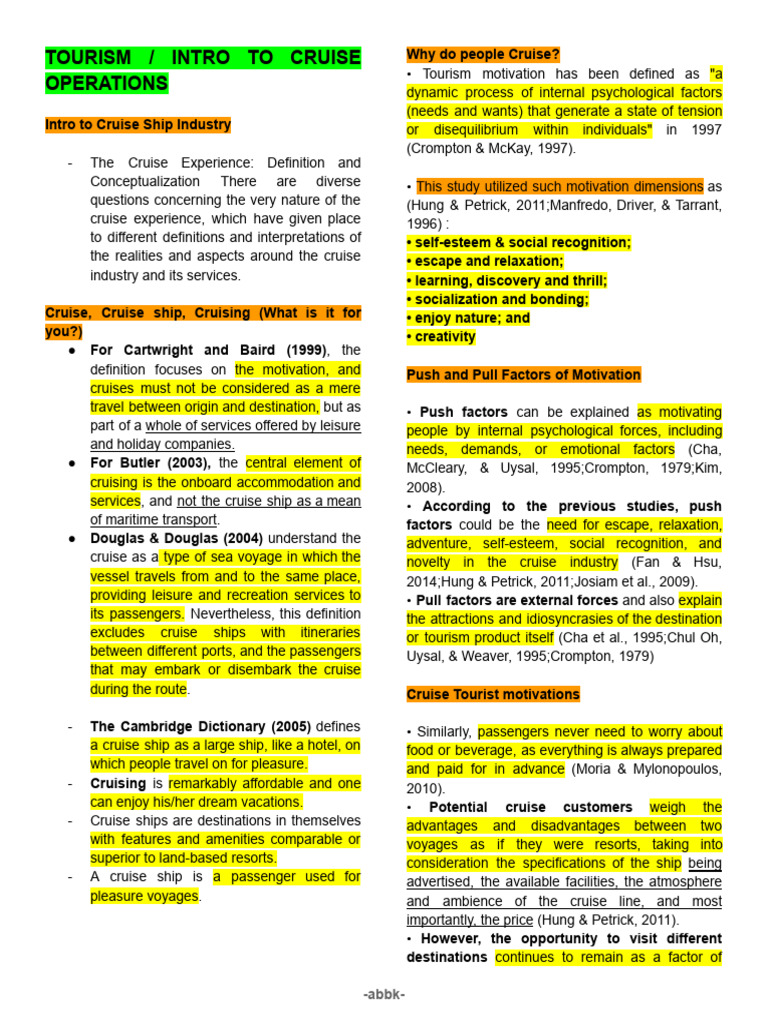 Cruise Notes Prelim | PDF | Cruise Ship | Ships