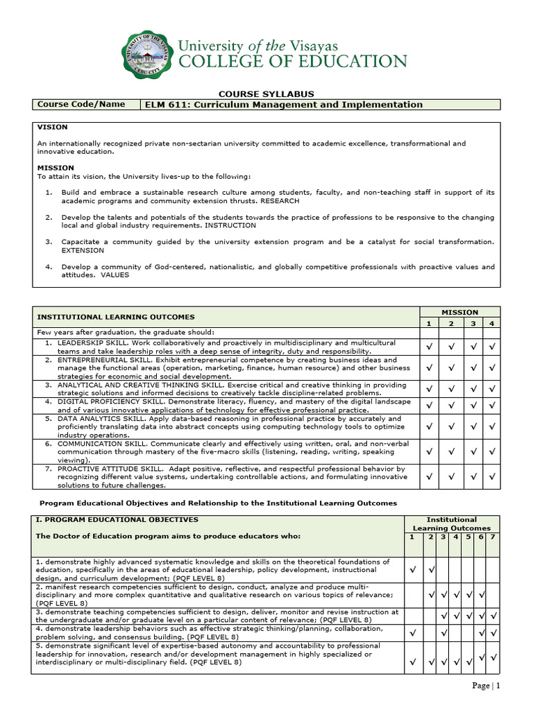 REVISED ELM 611syllabus-611 | PDF | Curriculum | Leadership