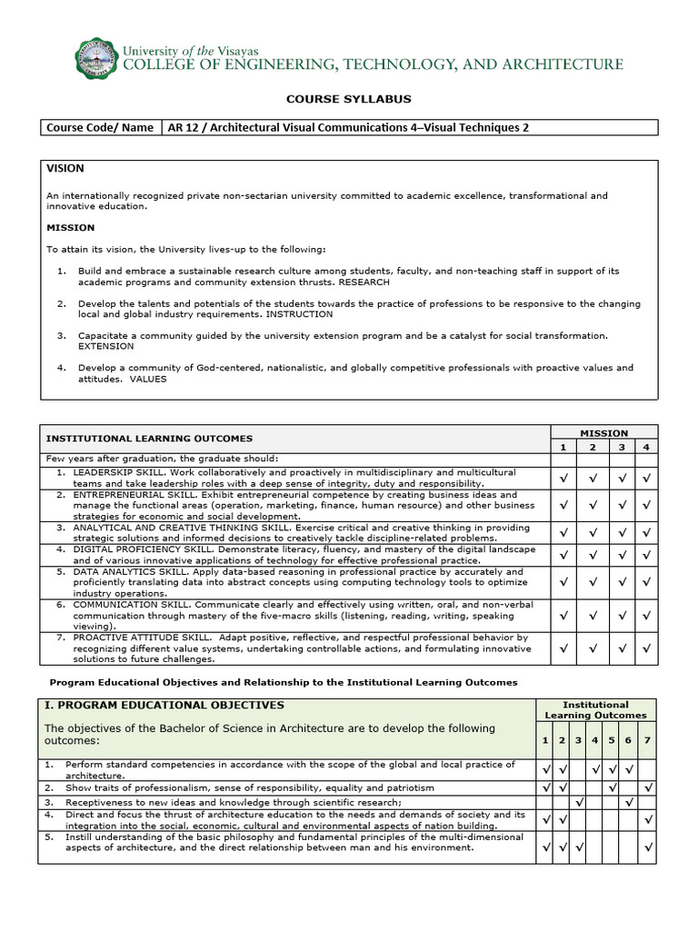 Architectural Visual Techniques Syllabus | PDF | Drawing | Communication