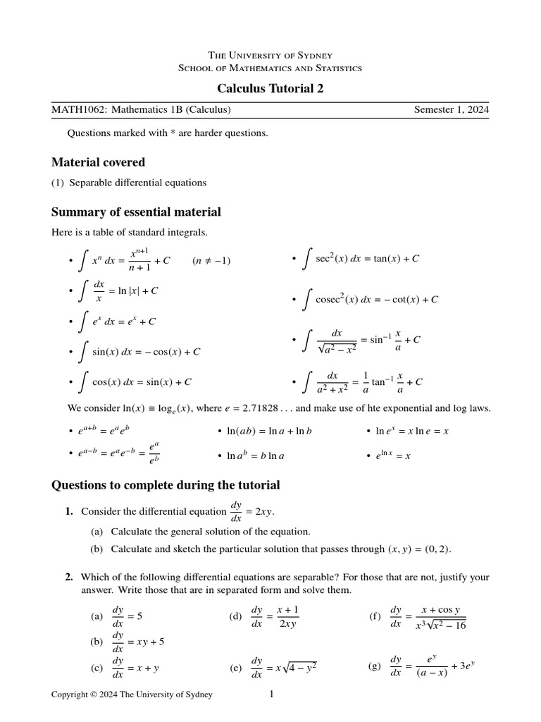 Multivariable Calculus Tutorial 2 | PDF | Ordinary Differential ...