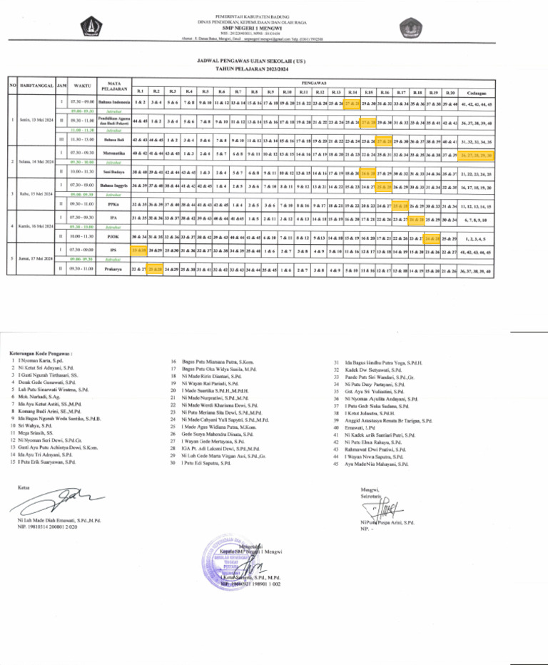 Jadwal Pengawas Ujian Sekolah TP. 2023-2024 | PDF Jadwal Pengawas Ujian Sekolah TP. 2023-2024 | PDF