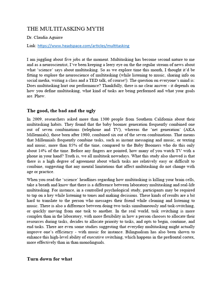 The Multitasking Myth | PDF | Attention | Cognitive Science