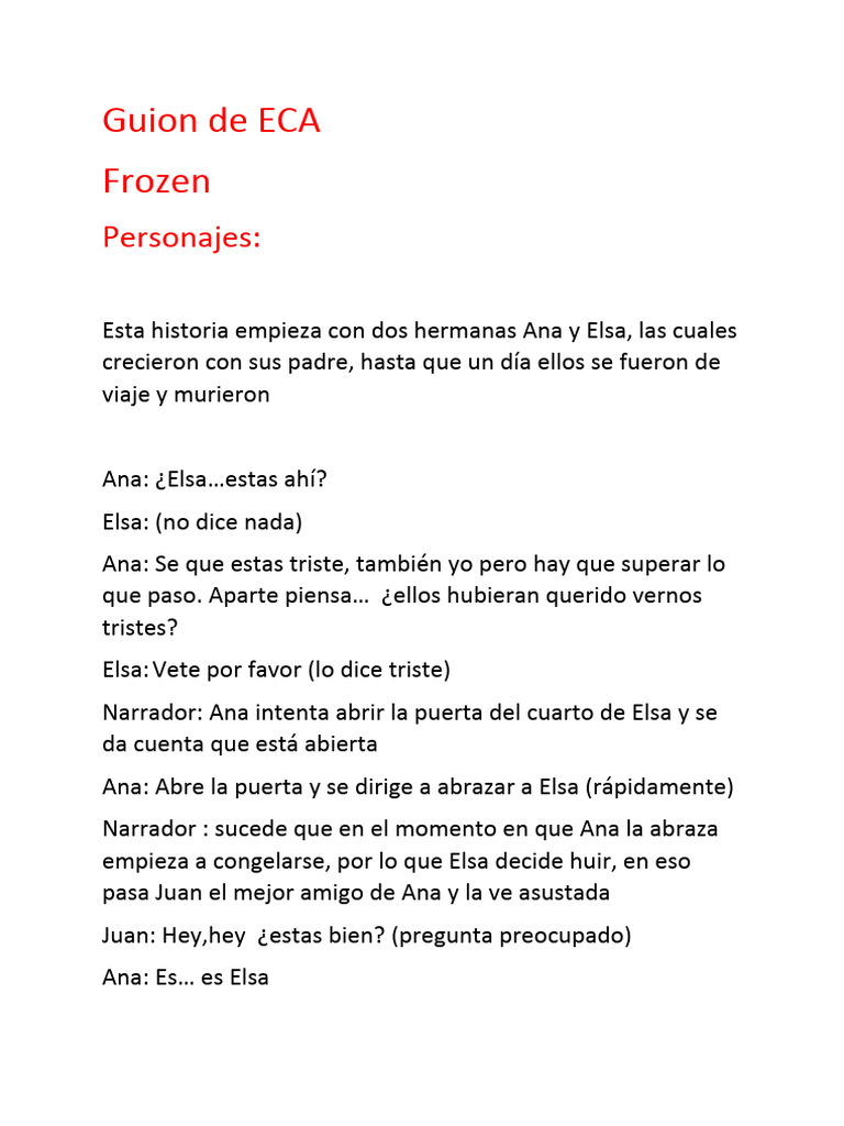 Guion de ECA: Frozen y sus personajes | PDF | Novela negra, policíaca y ...