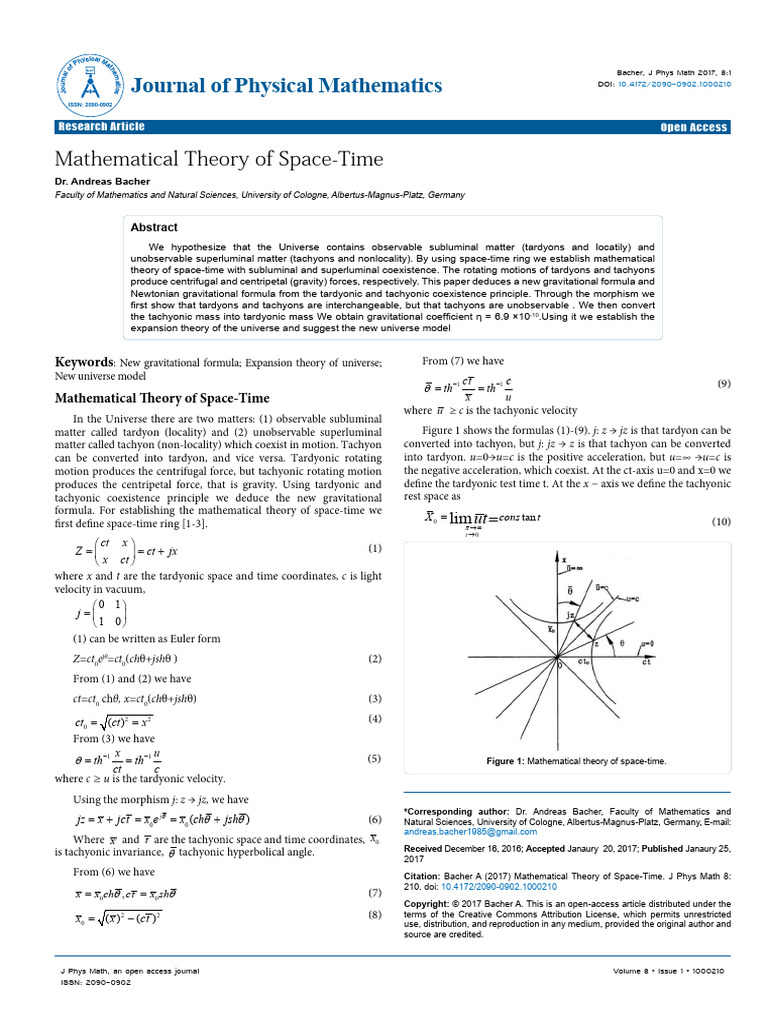 Journal of Physical Mathematics: Mathematical Theory of Space-Time | PDF | Mass | Universe