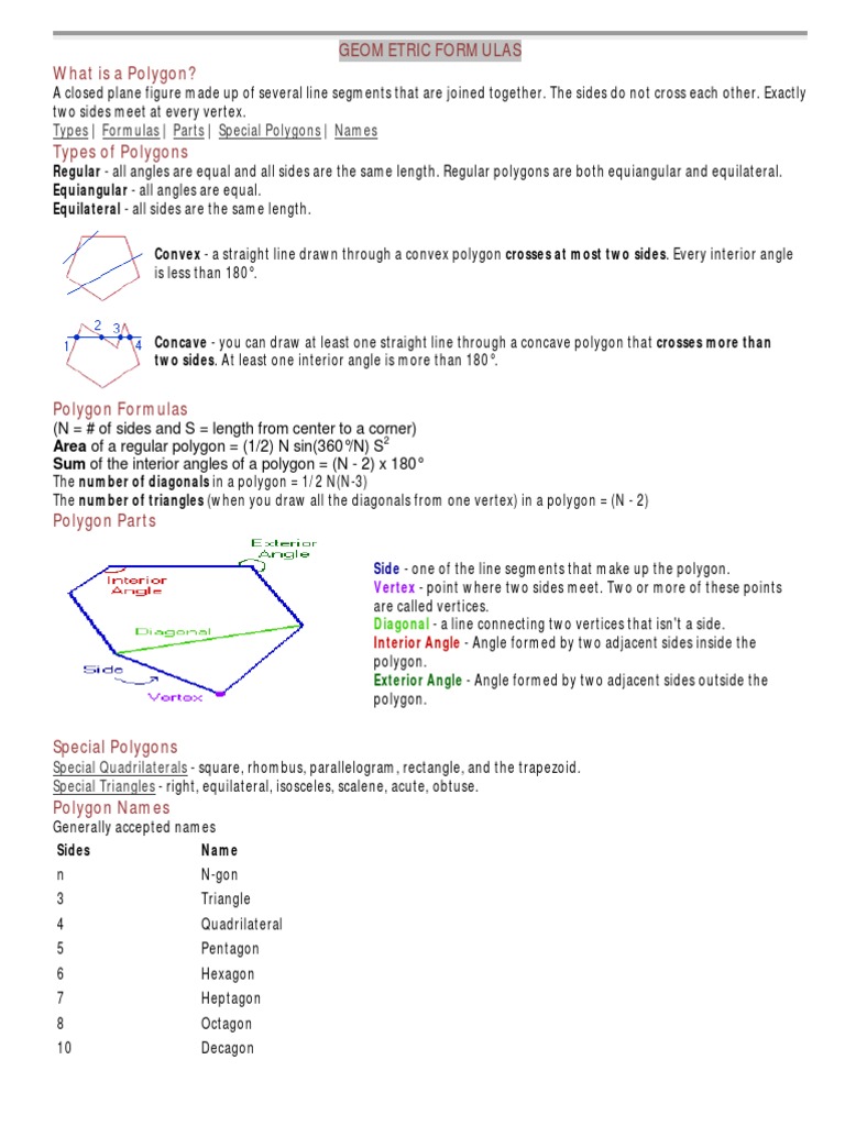 Geometric Formulas | PDF | Area | Circle
