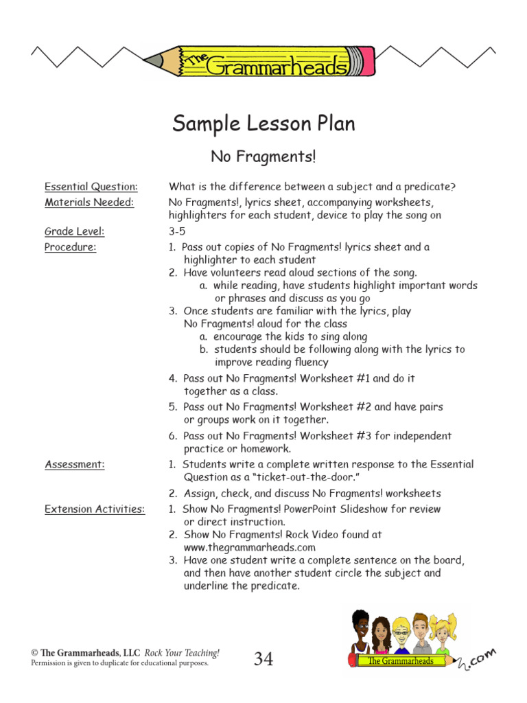 Sample Lesson Plan: No Fragments! | PDF | Antelope | Subject (Grammar)