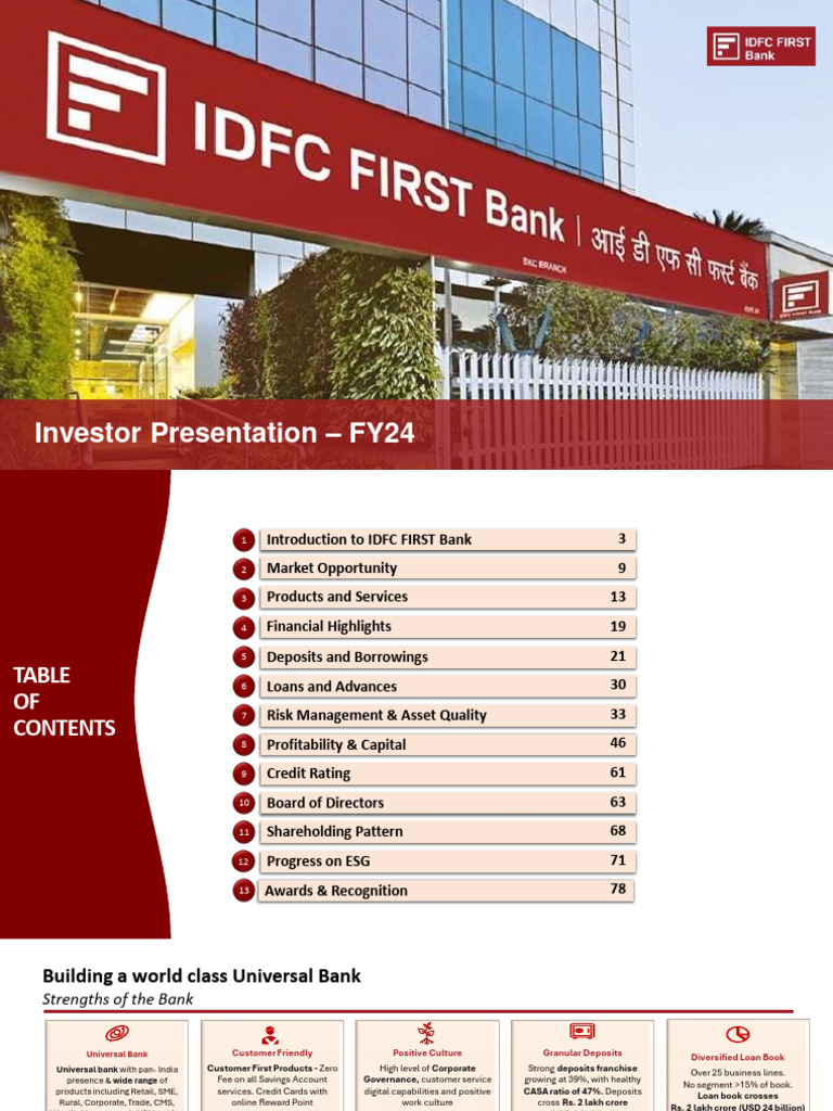 IDFC FIRST Bank Investor Presentation Q4 FY23 24 | PDF | Banks | Business