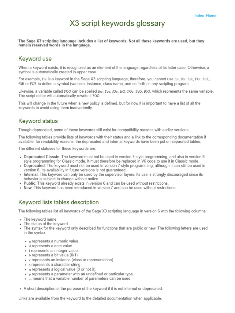 X3 Script Keywords Glossary at L.V. Expertise X3 | PDF | Reserved Word ...