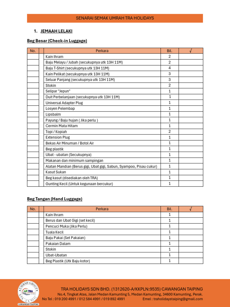 Checklist Beg Umrah | PDF