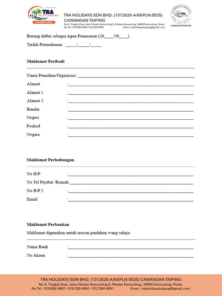 Borang Daftar Sebagai Ejen TRA TPG | PDF