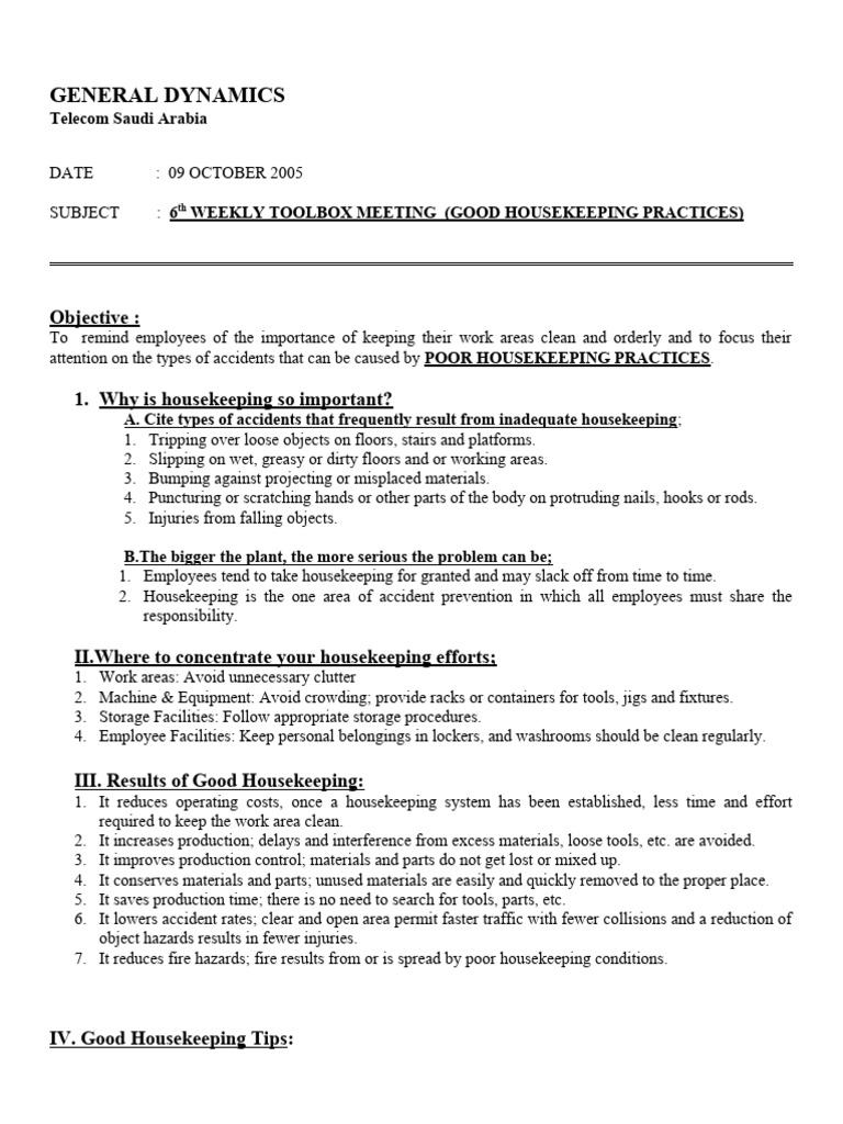 Safety - Good Housekeeping Practices | Download Free PDF | Housekeeping ...