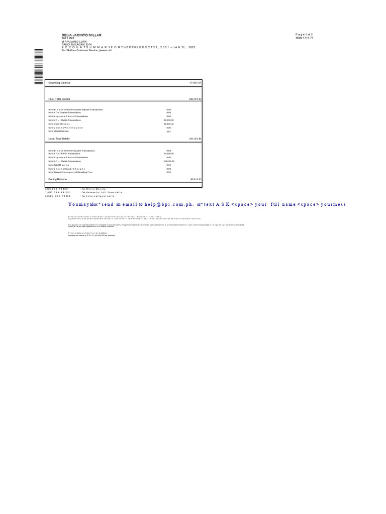 BPI BANK STATEMENT | PDF | Debits And Credits | Deposit Account