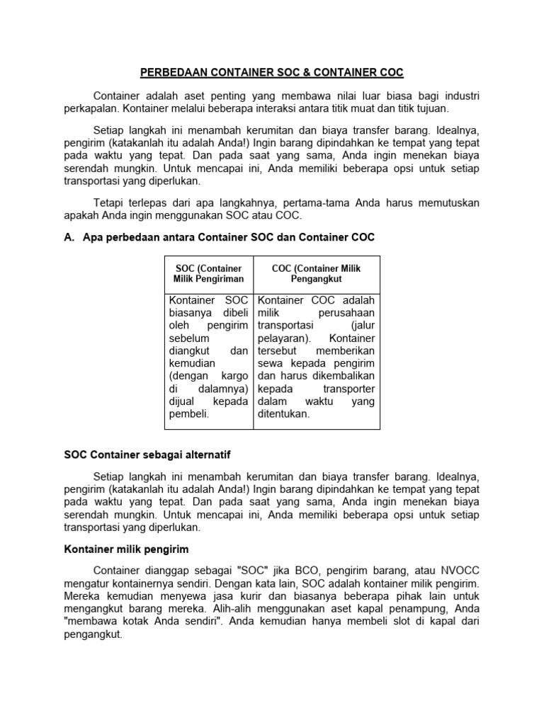 Perbandingan Container SOC dan COC | PDF