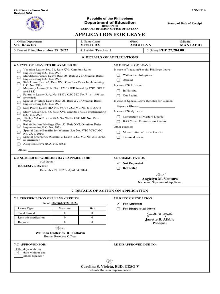 Teacher Maternity Leave Application | PDF