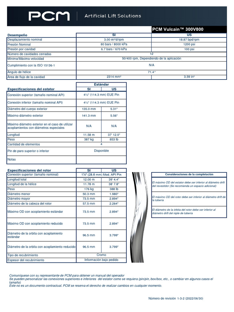 Bomba de Levantamiento Artificial PCM - 300V800 | PDF