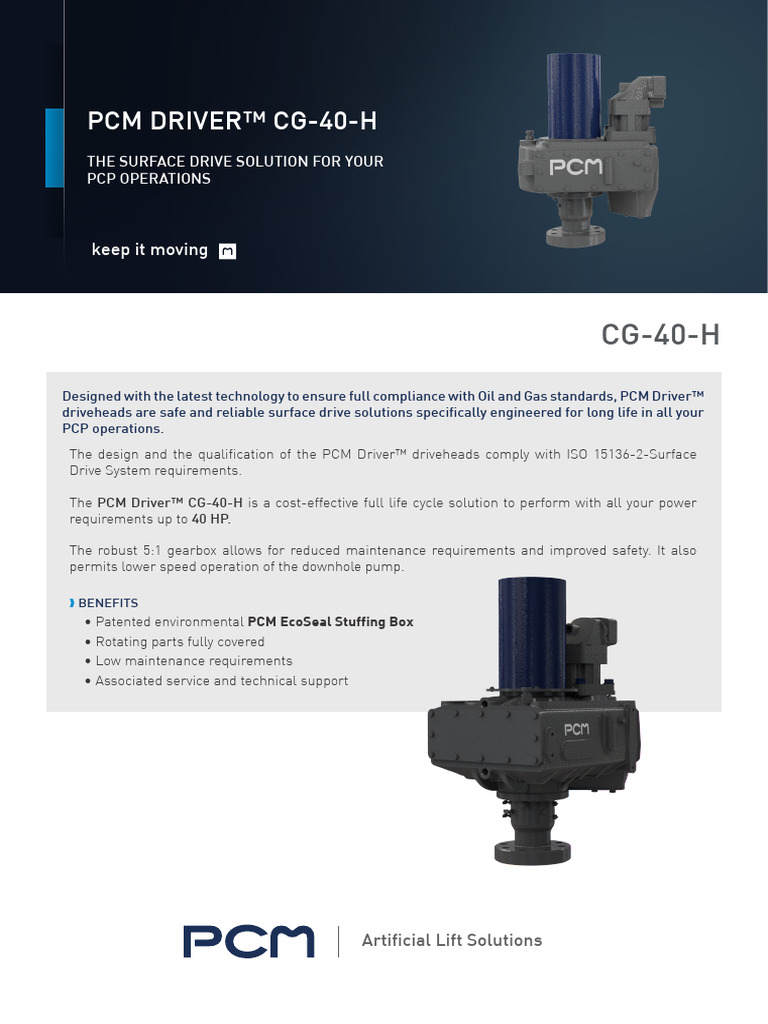 PCM Driver™ CG-40-H: Reliable PCP Solution | PDF | Horsepower | Pump