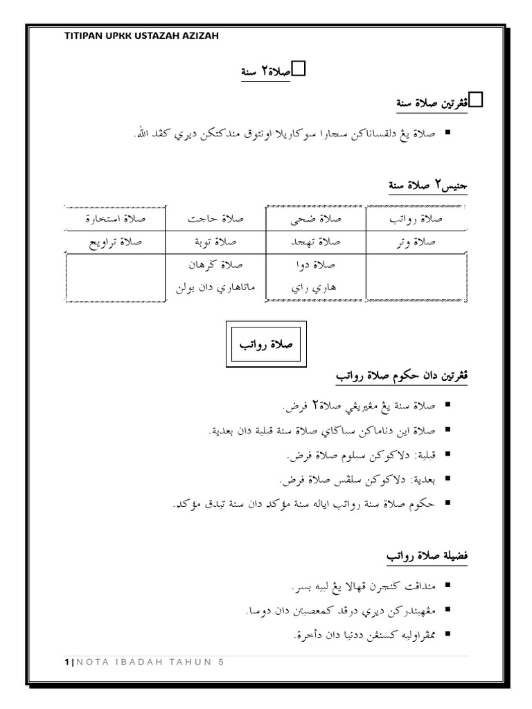 Nota Ibadah (Jawi) Tahun 5 | PDF