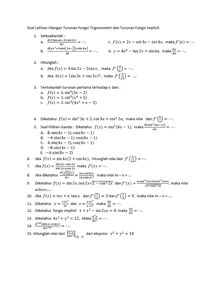 Tugas Untuk PH 3 Turunan Trigonometri | PDF