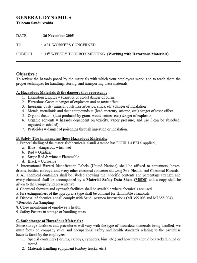 Safety - Working with Hazardous Materials | PDF | Dangerous Goods | Hazards
