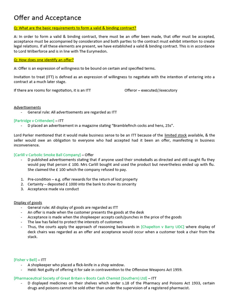 Contract Formation: Offer and Acceptance | PDF | Offer And Acceptance ...
