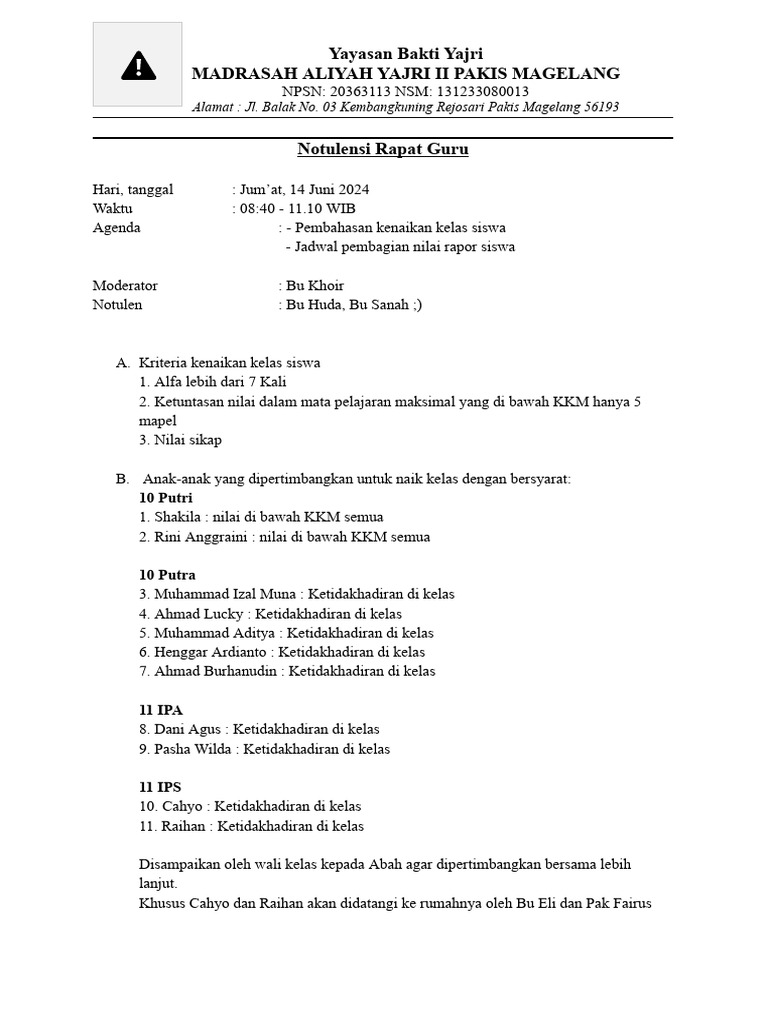 Notulensi Rapat Guru Juni 2024 | PDF Notulensi Rapat Guru Juni 2024 | PDF