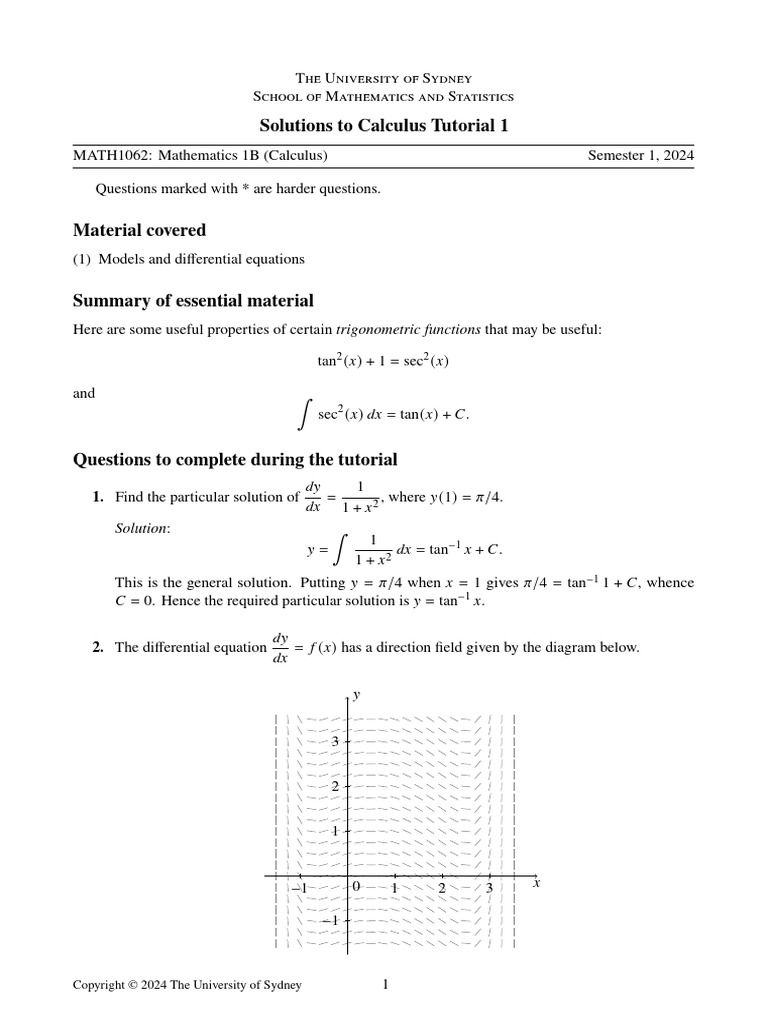 Solutions To Calculus Tutorial 1 | PDF | Equations | Trigonometric ...